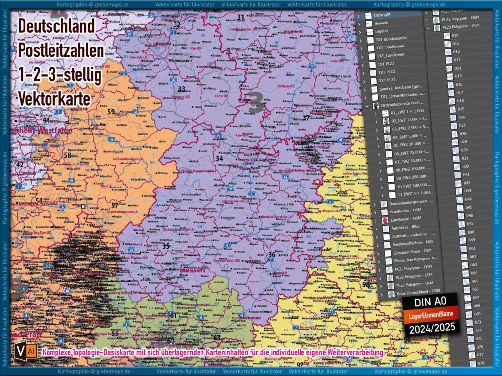 Deutschland Postleitzahlenkarte PLZ-1-2-3 (1-/2-/3-stellig) mit ...