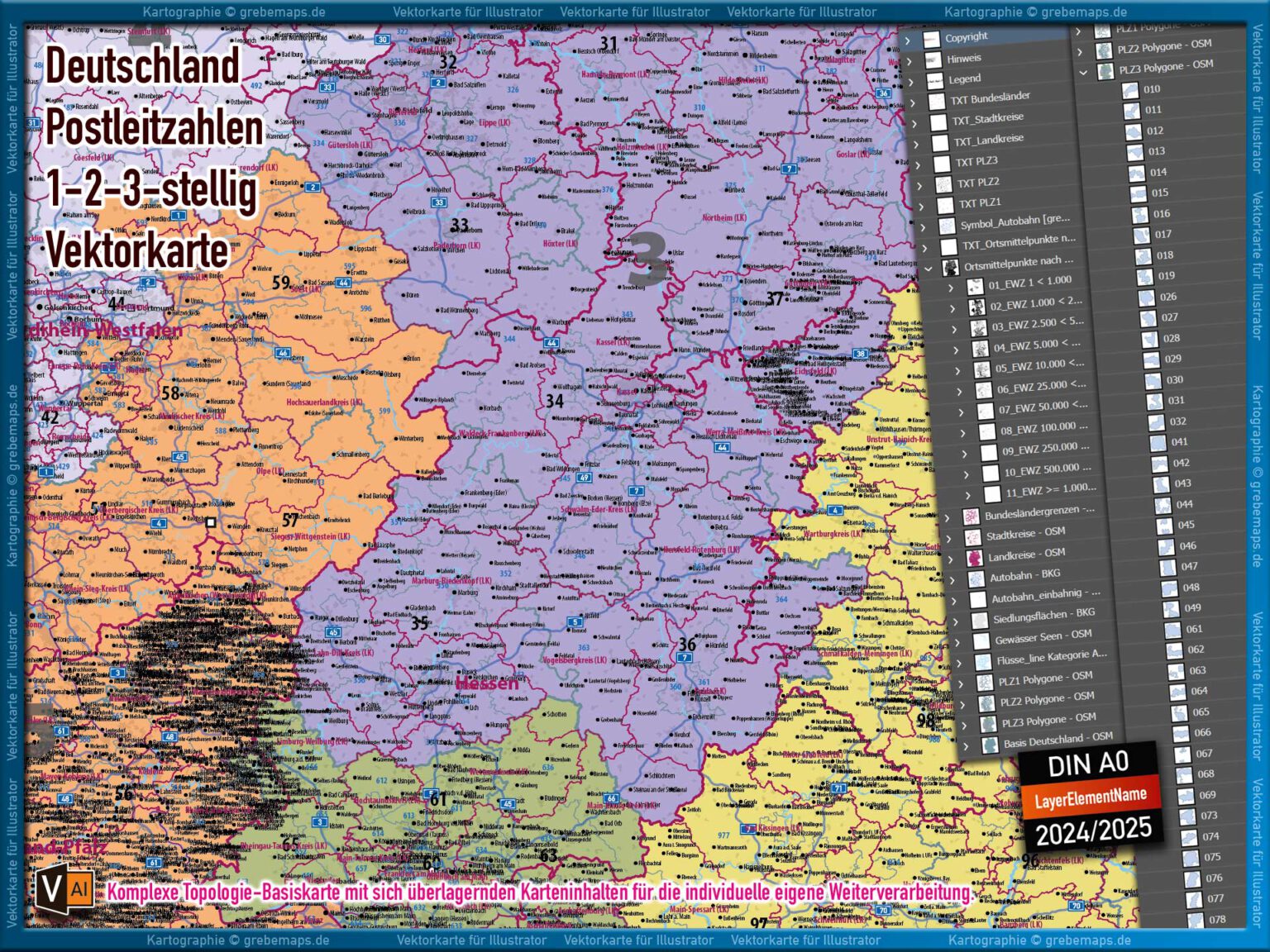 Deutschland Postleitzahlenkarte PLZ-1-2-3 (1-/2-/3-stellig) mit ...