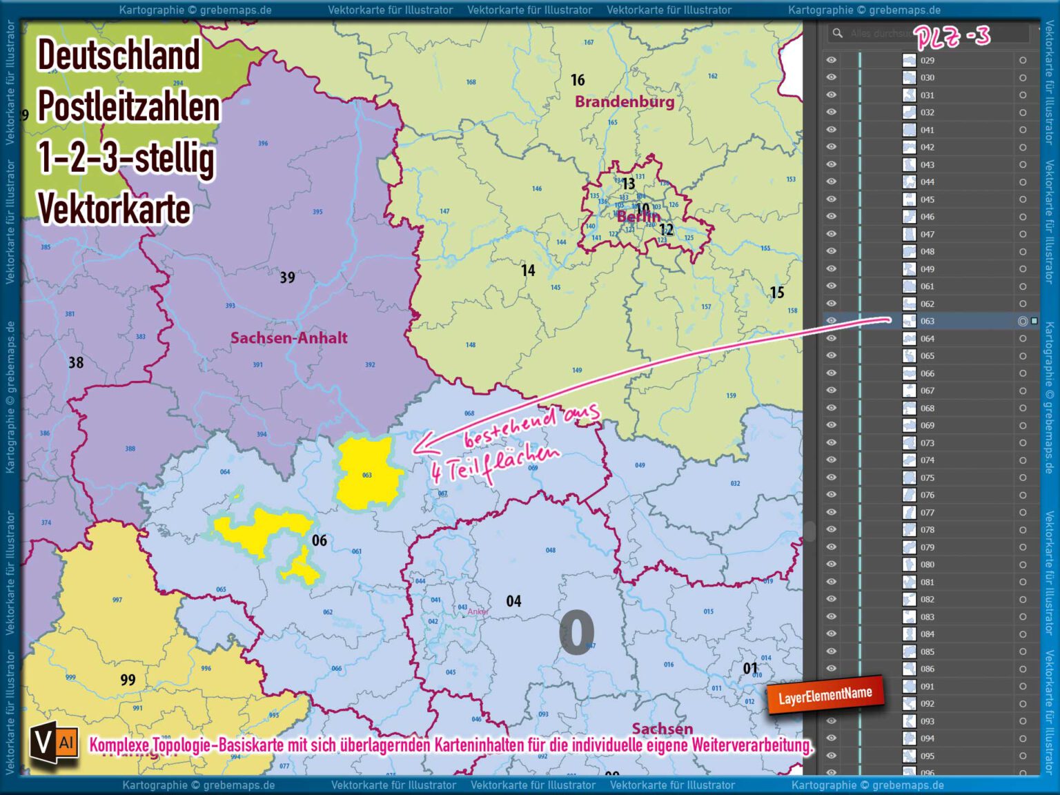 Deutschland Postleitzahlenkarte PLZ-1-2-3 (1-/2-/3-stellig) mit ...