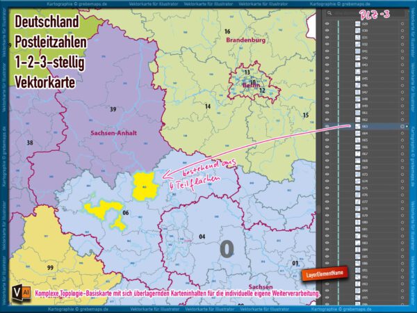Deutschland Postleitzahlenkarte PLZ-1-2-3 (1-/2-/3-stellig) mit ...