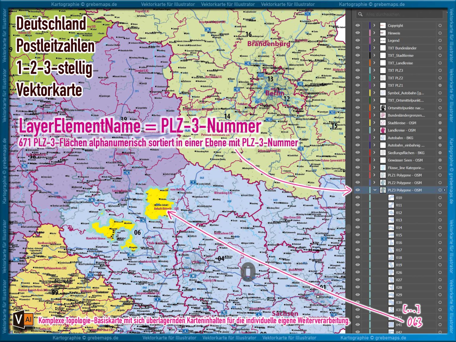 Deutschland Postleitzahlenkarte PLZ-1-2-3 (1-/2-/3-stellig) mit ...