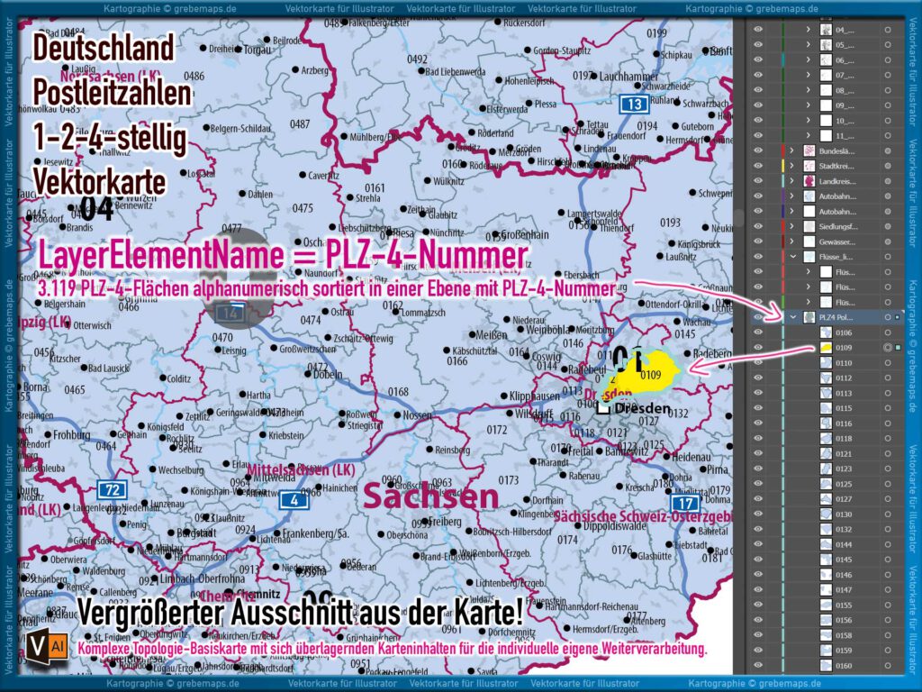 Deutschland Postleitzahlenkarte PLZ-1-2-4 (1-/2-/4-stellig) mit ...