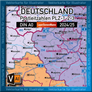 Deutschland Postleitzahlenkarte PLZ-1-2-3 (1-/2-/3-stellig) mit ...