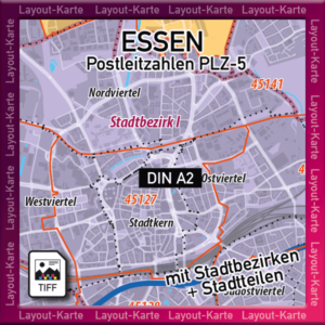 Essen Layout-Karte Postleitzahlen PLZ 5-stellig Landkarte Stadtplan mit ...