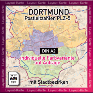 Dortmund Layout-Karte Postleitzahlen PLZ 5-stellig Landkarte Stadtplan ...
