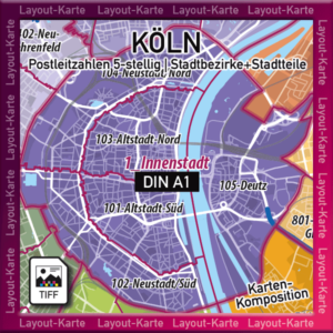 Köln Layout-Karte Karten-Komposition aus Postleitzahlen PLZ 5-stellig ...
