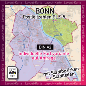Bonn Layout-Karte Postleitzahlen PLZ 5-stellig Landkarte Stadtplan mit ...