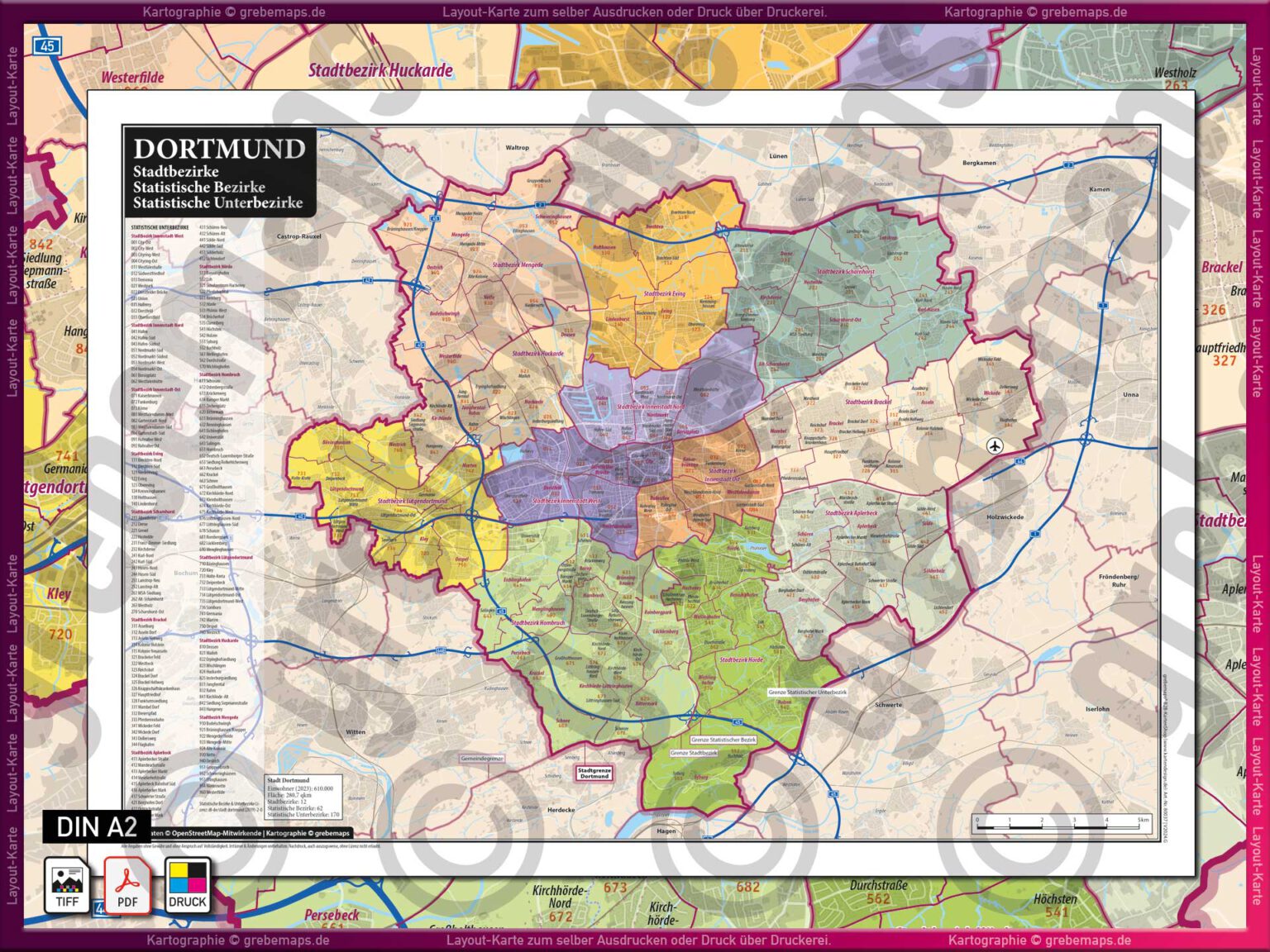 Dortmund Layout-Karte Stadtbezirke Statistische Bezirke und ...