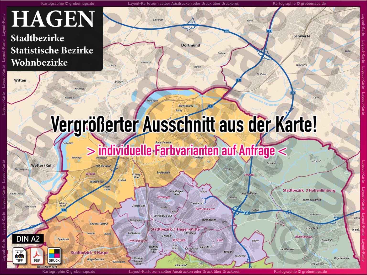 Hagen Layout-Karte Stadtbezirke Statistische Bezirke Wohnbezirke ...