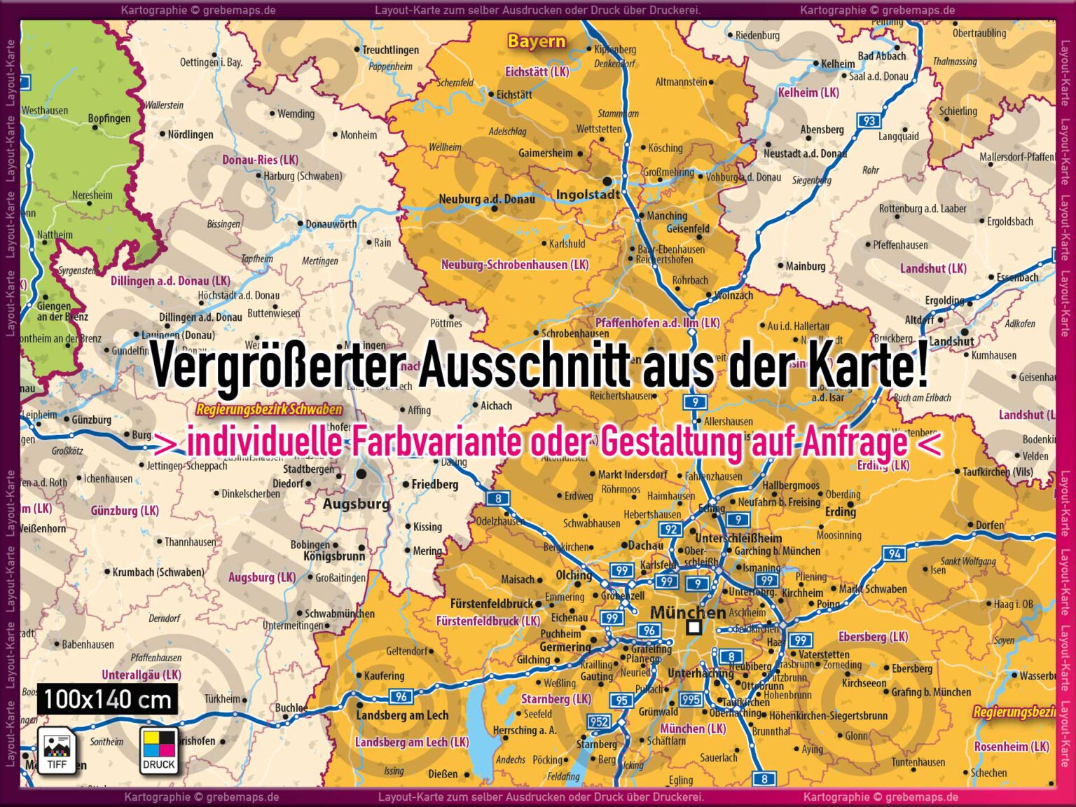 Deutschland Layout-Karte Autobahnen Landkreise Bundesländer Landkarte ...