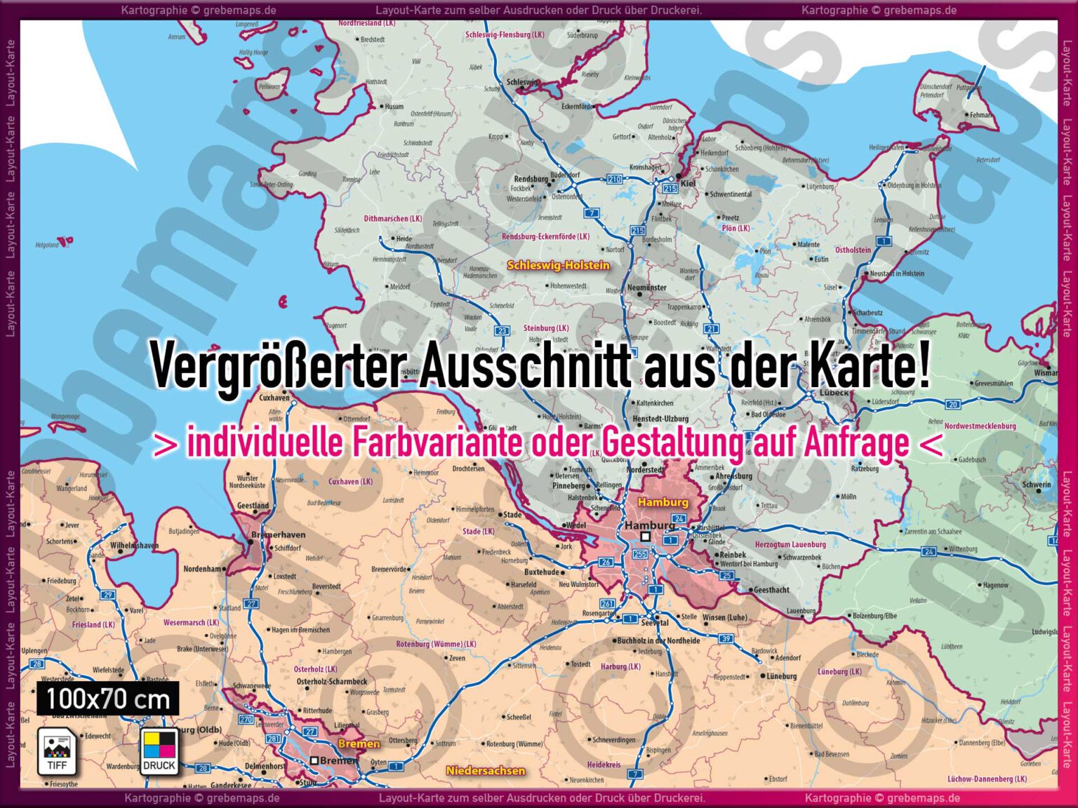 Deutschland (Nord) Layout-Karte Autobahnen Landkreise Bundesländer ...