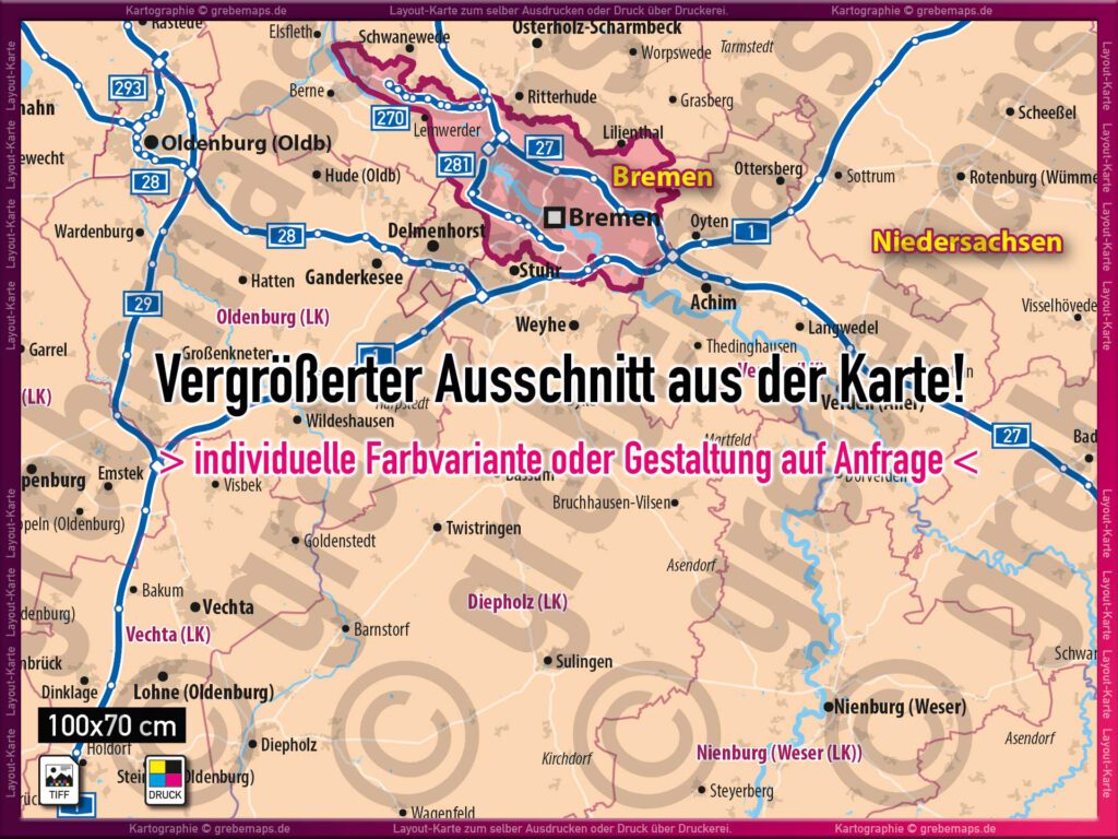 Deutschland (Nord) Layout-Karte Autobahnen Landkreise Bundesländer ...