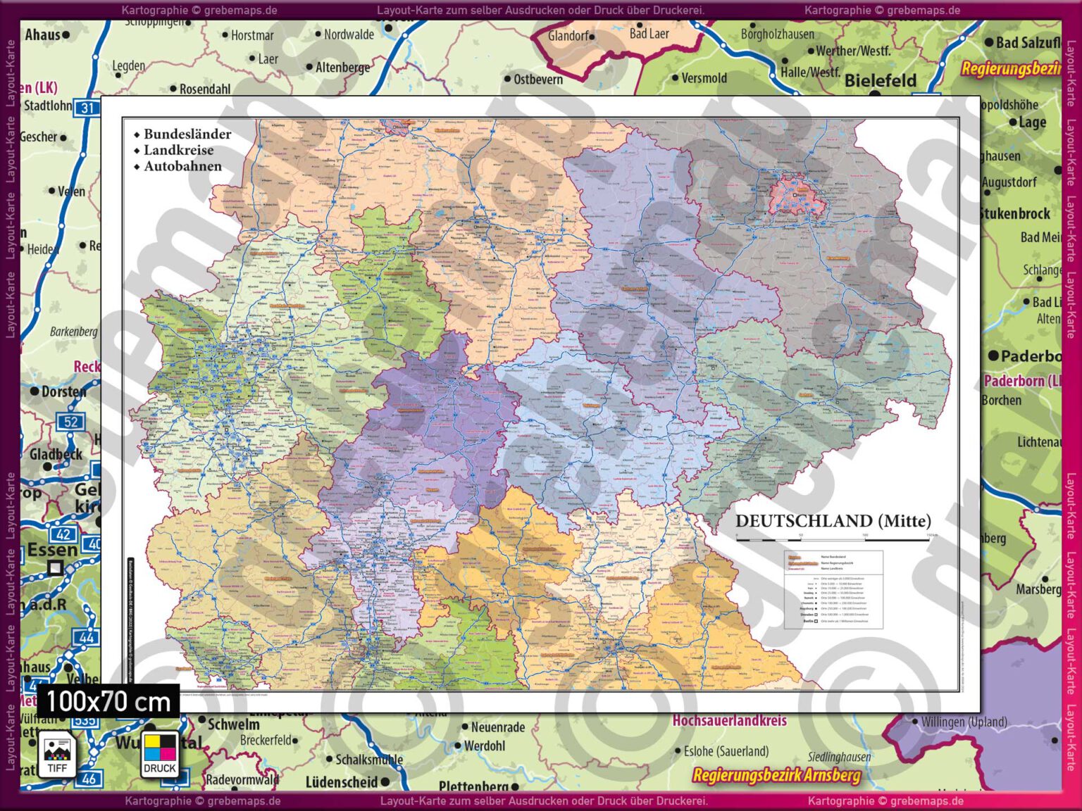 Deutschland (Nord) Layout-Karte Autobahnen Landkreise Bundesländer ...