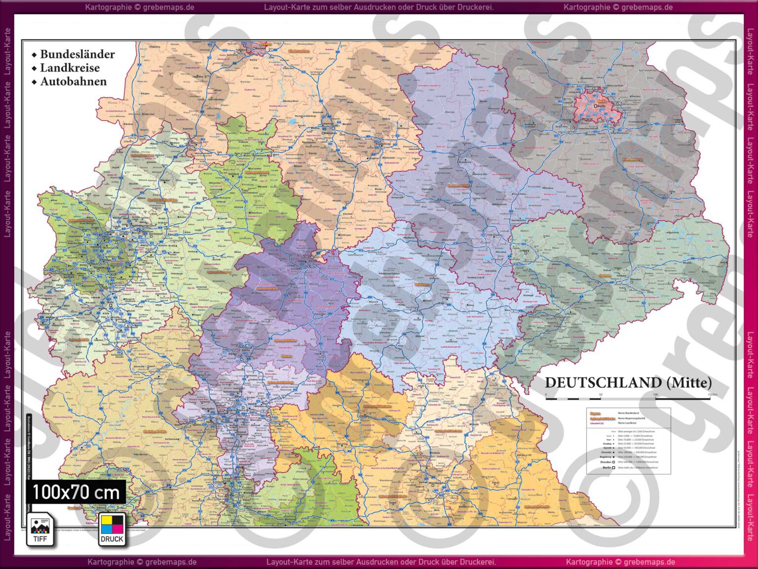 Deutschland (Nord) Layout-Karte Autobahnen Landkreise Bundesländer ...