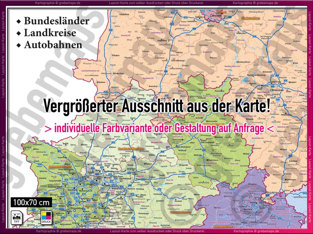 Deutschland (Nord) Layout-Karte Autobahnen Landkreise Bundesländer ...
