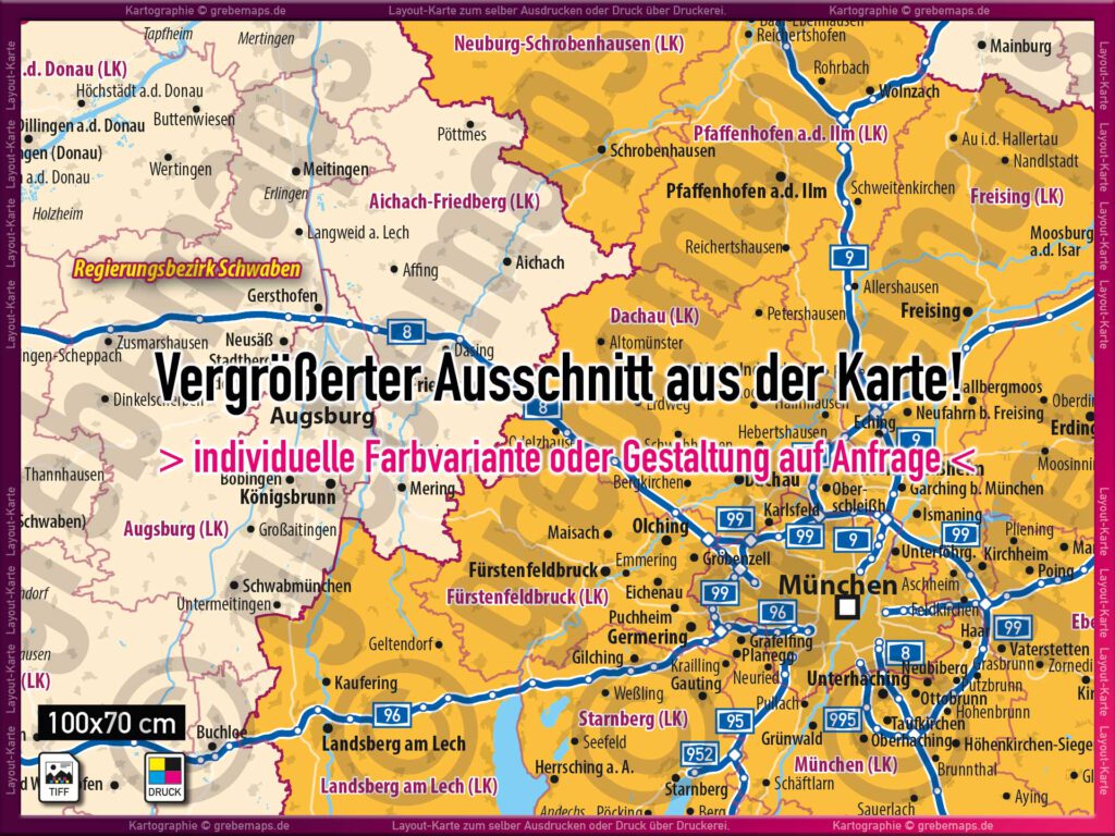 Deutschland (Süd) Layout-Karte Autobahnen Landkreise Bundesländer ...