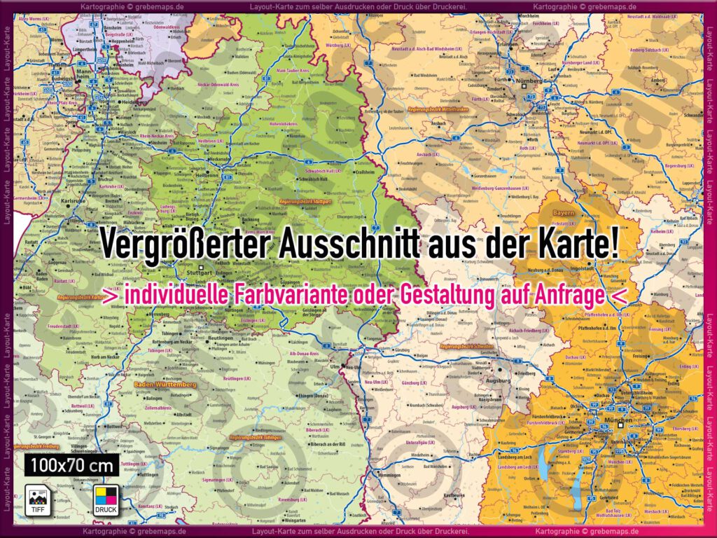 Deutschland (Süd) Layout-Karte Autobahnen Landkreise Bundesländer ...