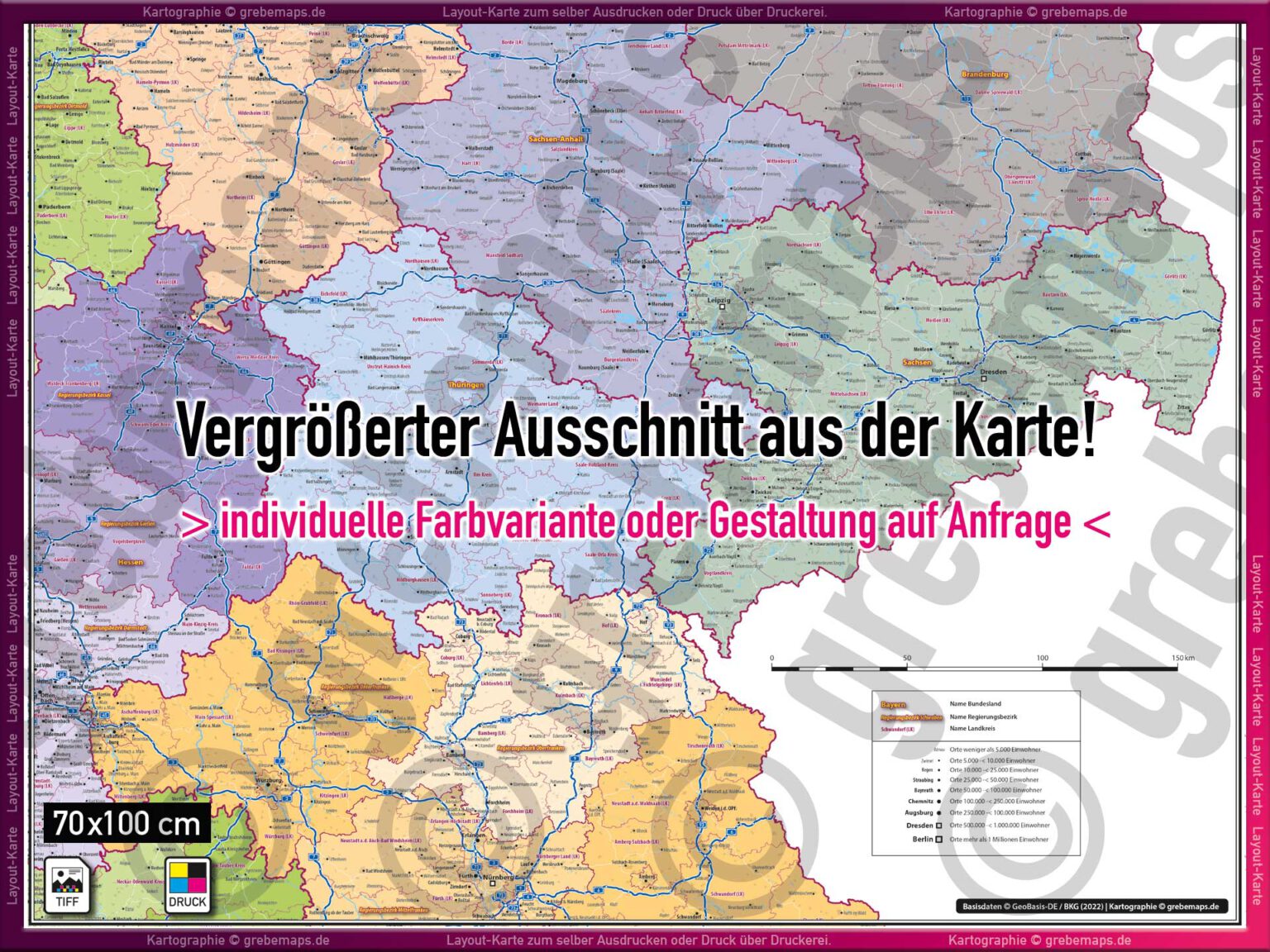 Deutschland (Ost) Layout-Karte Autobahnen Landkreise Bundesländer ...