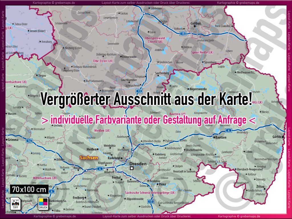 Deutschland (Ost) Layout-Karte Autobahnen Landkreise Bundesländer ...