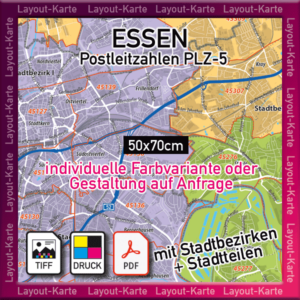 Essen Layout-Karte Postleitzahlen PLZ 5-stellig Landkarte Stadtplan mit ...