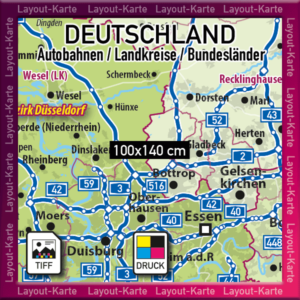 Deutschland Layout-Karte Autobahnen Landkreise Bundesländer Landkarte ...