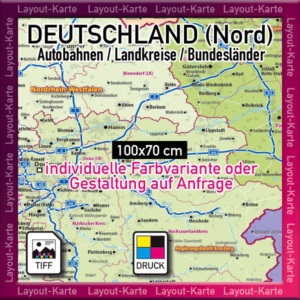 Deutschland (Nord) Layout-Karte Autobahnen Landkreise Bundesländer ...