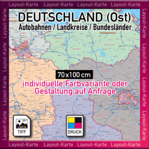 Deutschland (Ost) Layout-Karte Autobahnen Landkreise Bundesländer ...