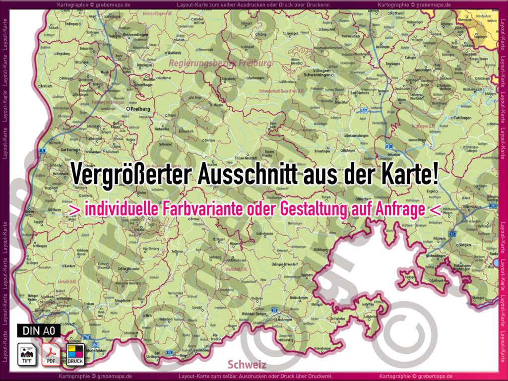 Baden-Württemberg Layout-Karte Gemeinden Landkreise Regierungsbezirke ...