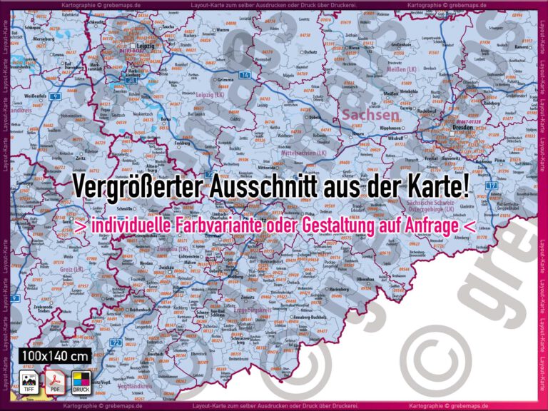 Deutschland Layout-Karte Postleitzahlenkarte PLZ 5-stellig Landkreise ...