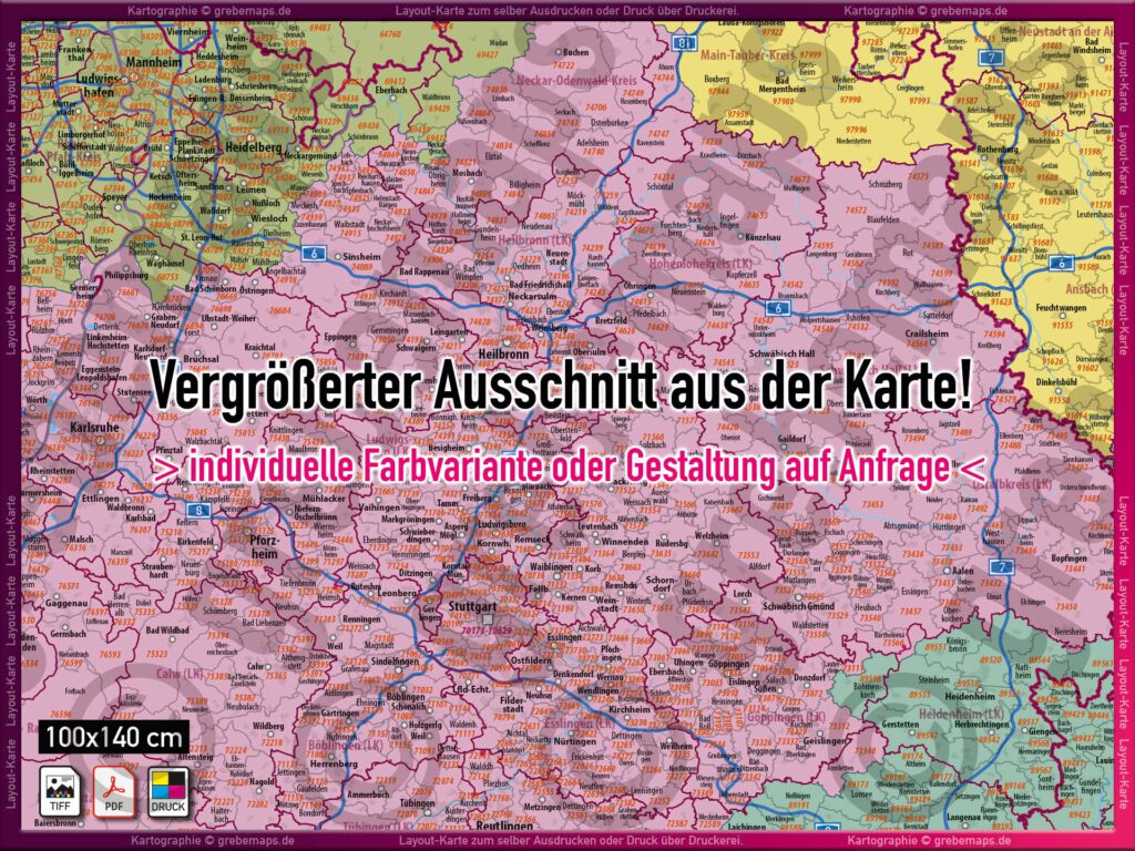 Deutschland Layout-Karte Postleitzahlenkarte PLZ 5-stellig Landkreise ...