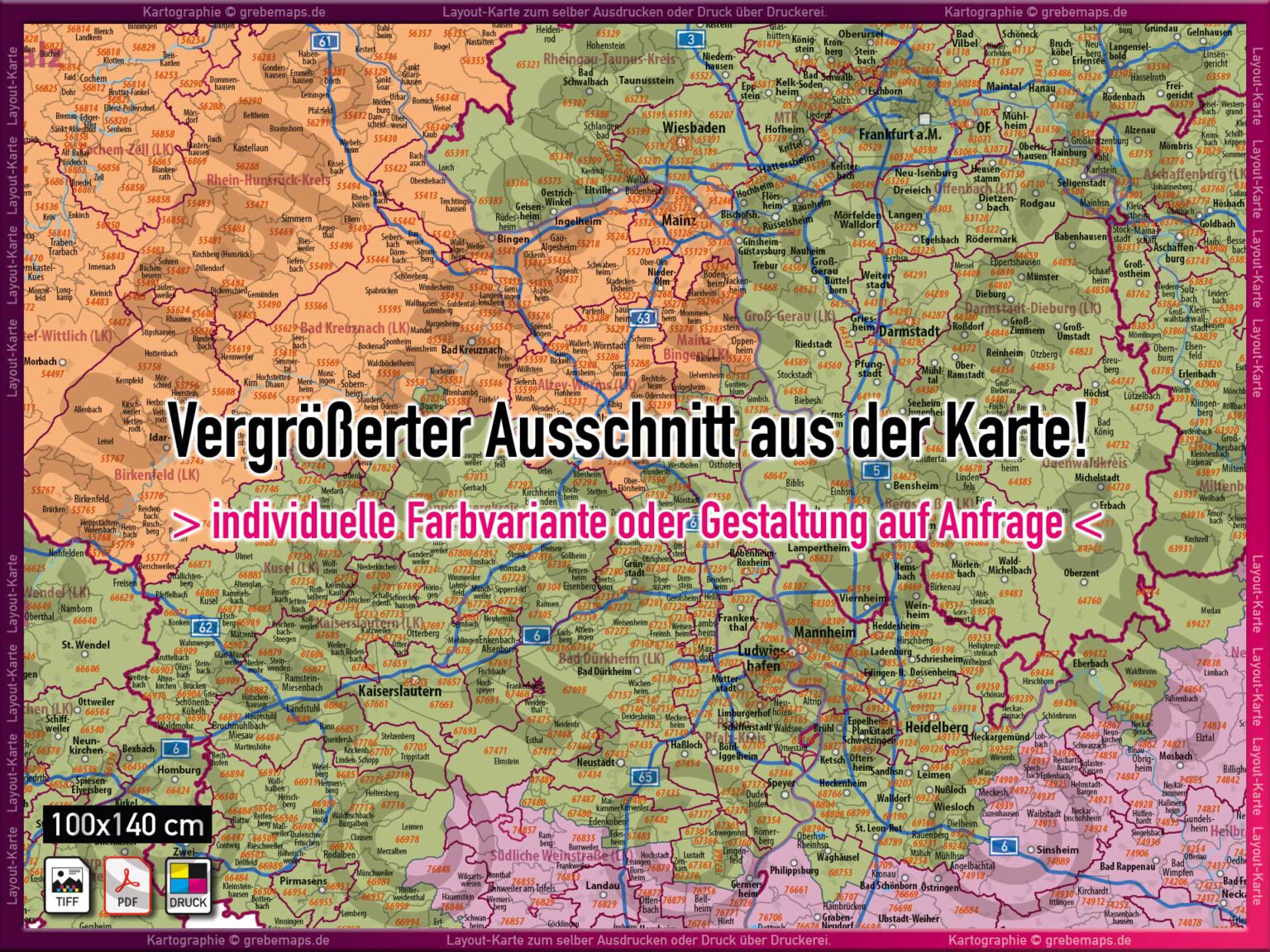 Deutschland Layout-Karte Postleitzahlenkarte PLZ 5-stellig Landkreise ...