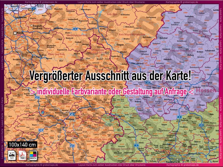 Deutschland Layout-Karte Postleitzahlenkarte PLZ 5-stellig Landkreise ...