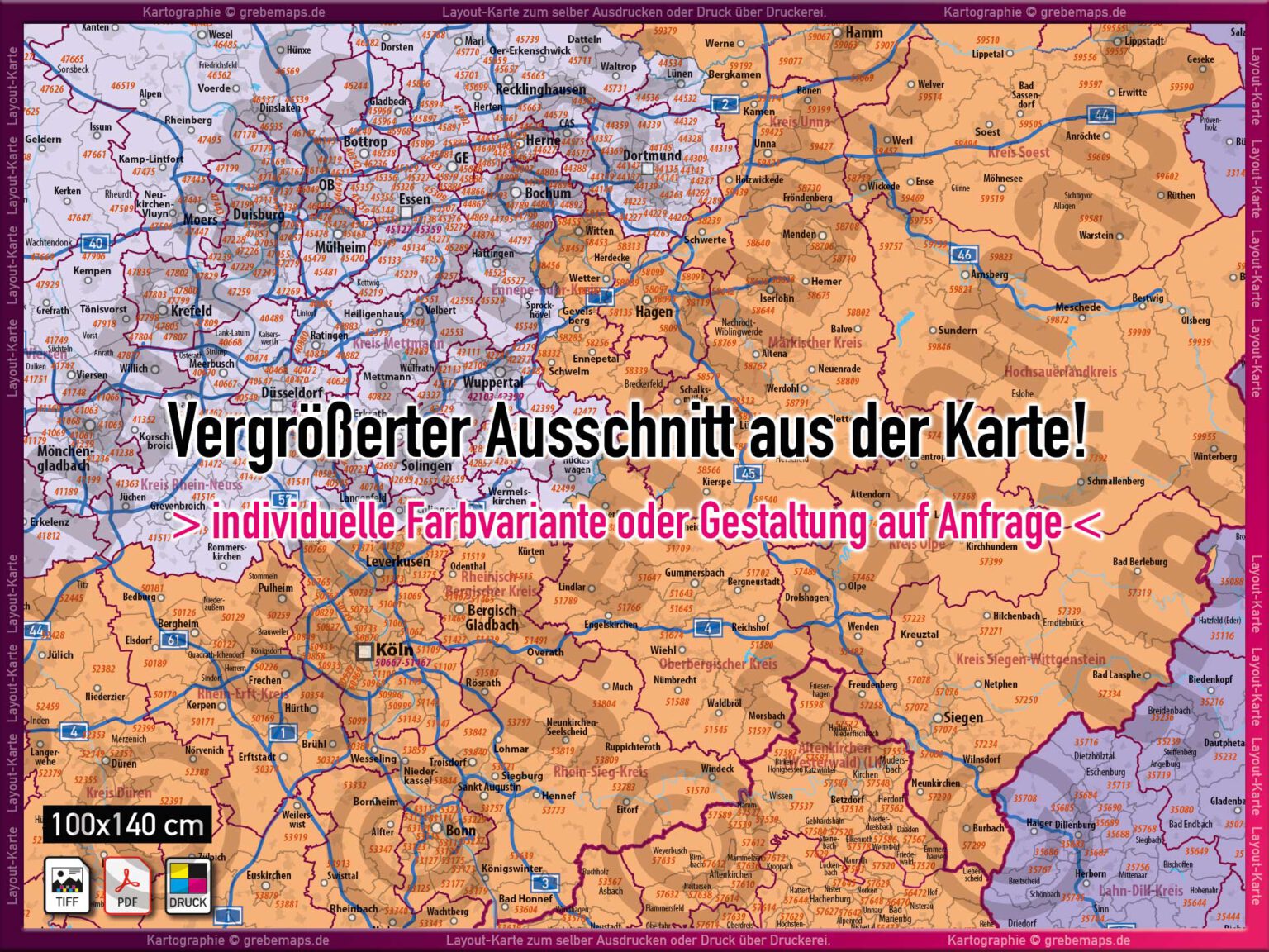 Deutschland Layout-Karte Postleitzahlenkarte PLZ 5-stellig Landkreise ...