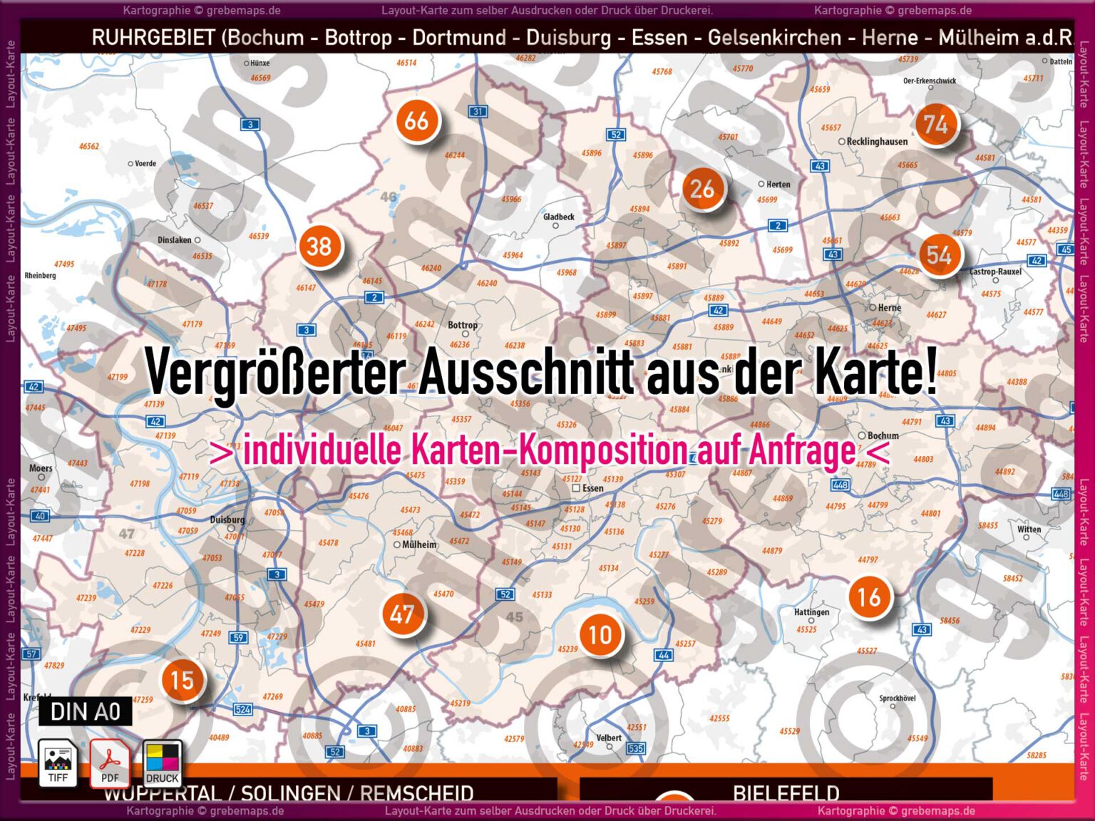 Deutschland Layout-Karte Postleitzahlenkarten zu 83 Großstädten PLZ 5 ...