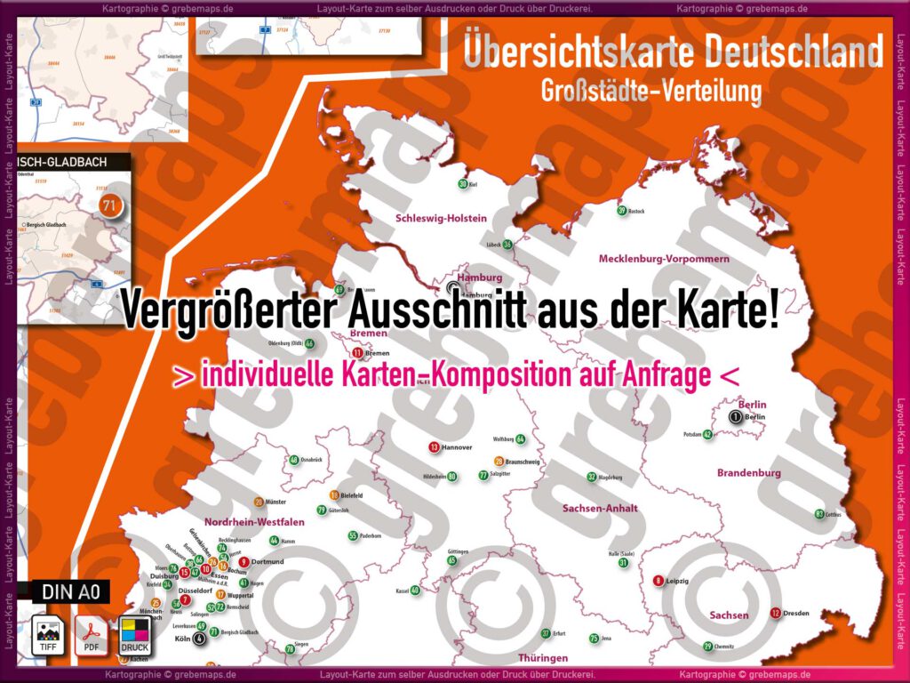 Deutschland Layout-Karte Postleitzahlenkarten zu 83 Großstädten PLZ 5 ...